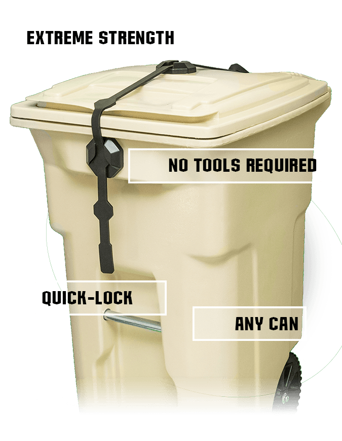 Strong Strap Trash Can Lid Lock | Mitigate Pests, Wind, & Overflow